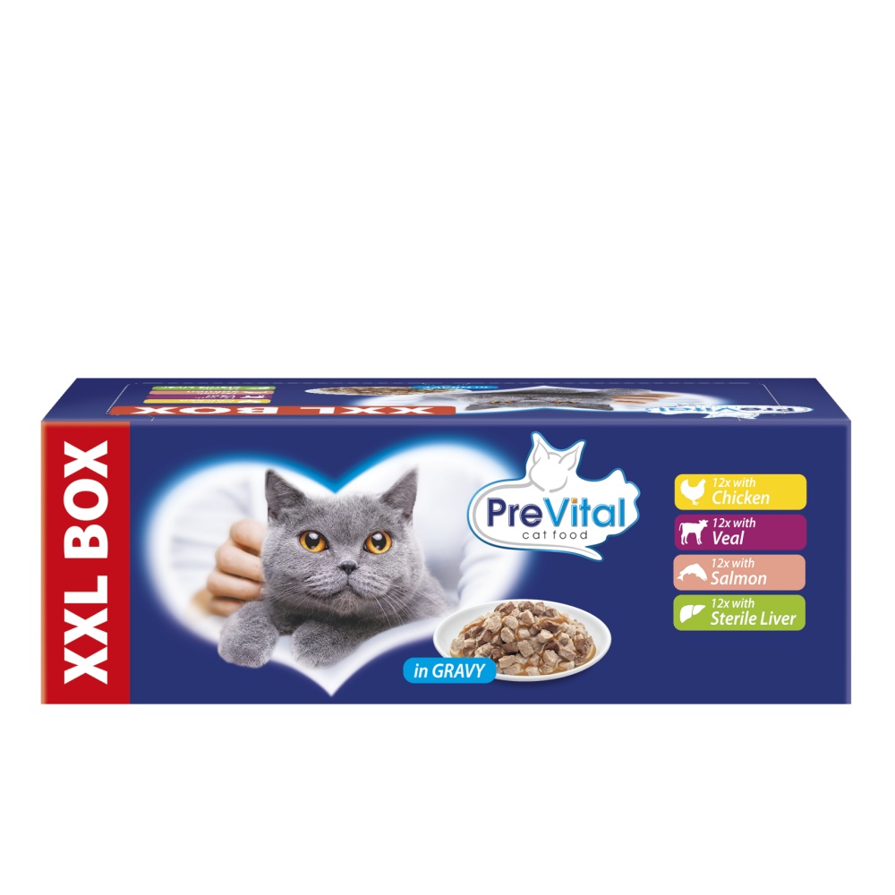 PreVital kočka Gigabox - Mix příchutí v omáčce - kapsa 100 g - 48 ks ...